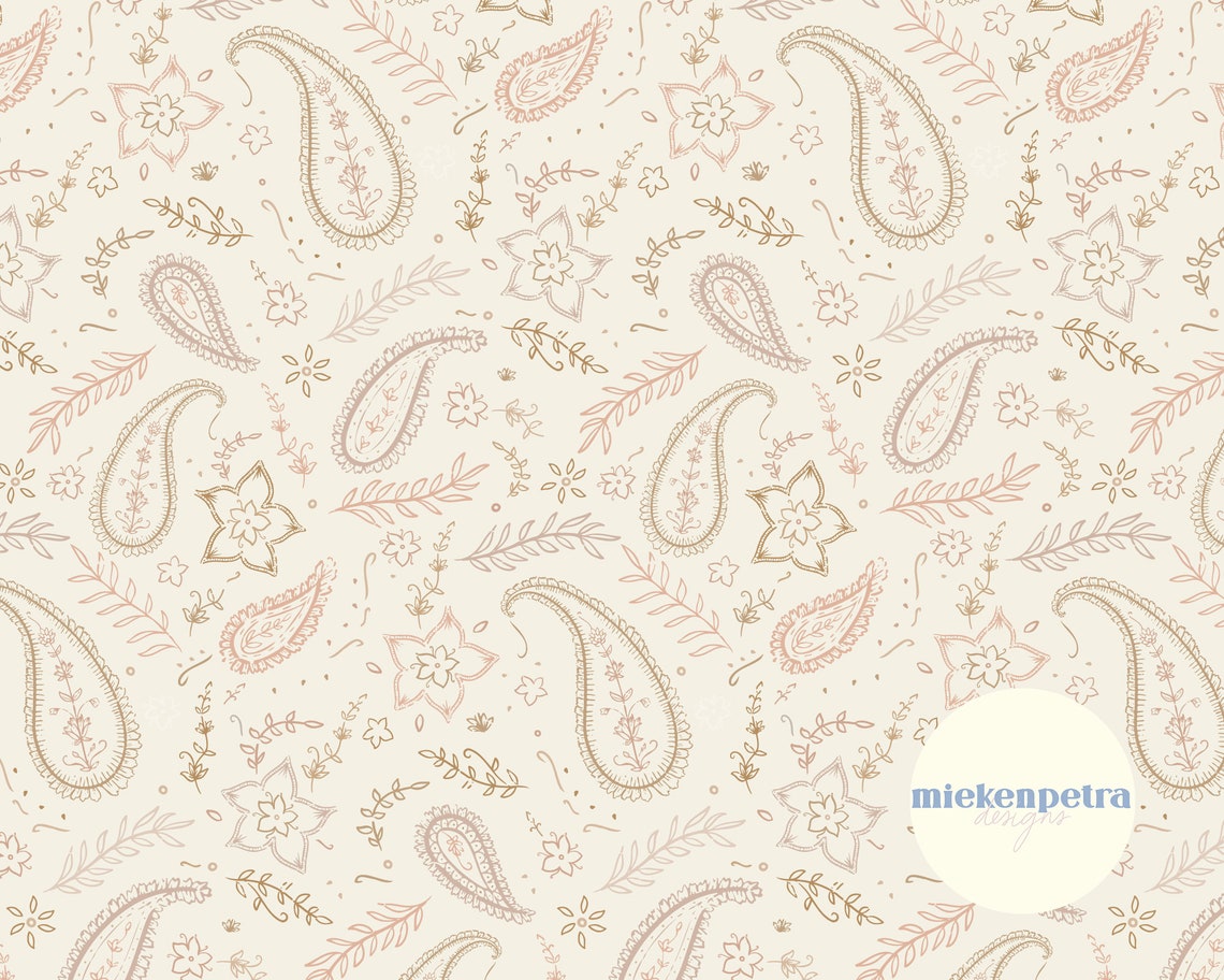 Boho Light Pink Paisley Seamless Pattern Digital Paper Western, Bandana ...