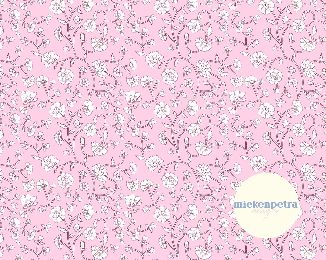 Bubblegum Pink Block Print Floral Designer Seamless Pattern | Digital ...