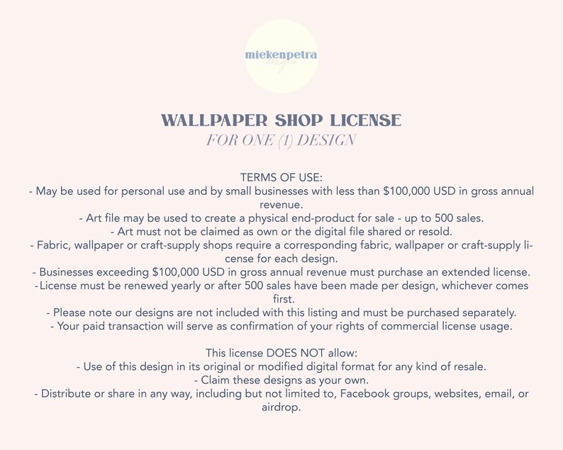 Wallpaper Shop License | One Design | Commercial License for Small ...