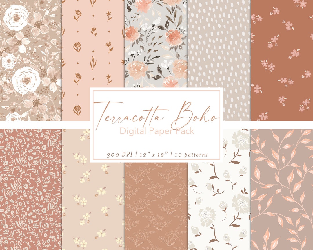 Terracotta Boho | Digital Paper Pack | Set of 10 Seamless Repeating ...