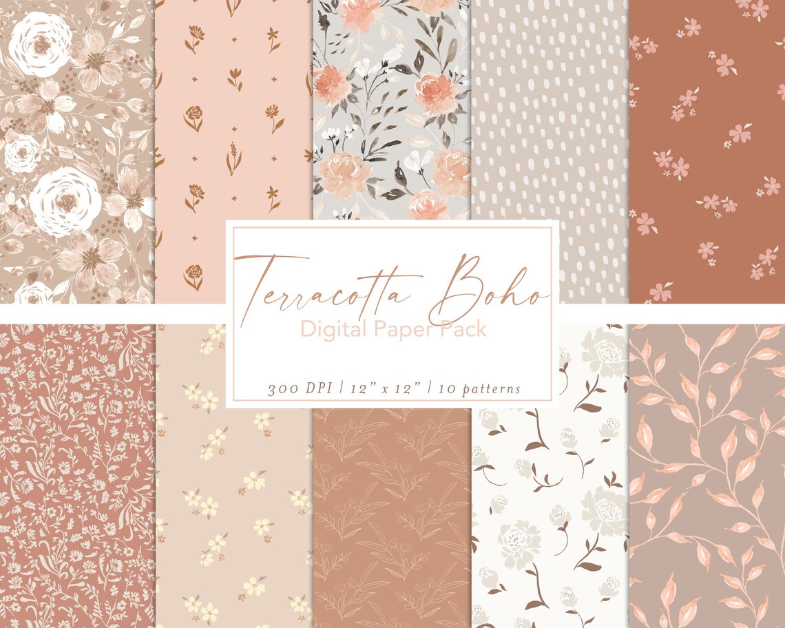 Terracotta Boho Digital Paper Pack Set of 10 Seamless Repeating ...