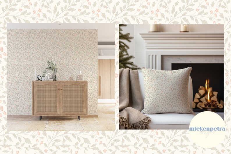 Boho Block Print Vintage Trailing Floral Seamless Pattern, Pink, Cream ...