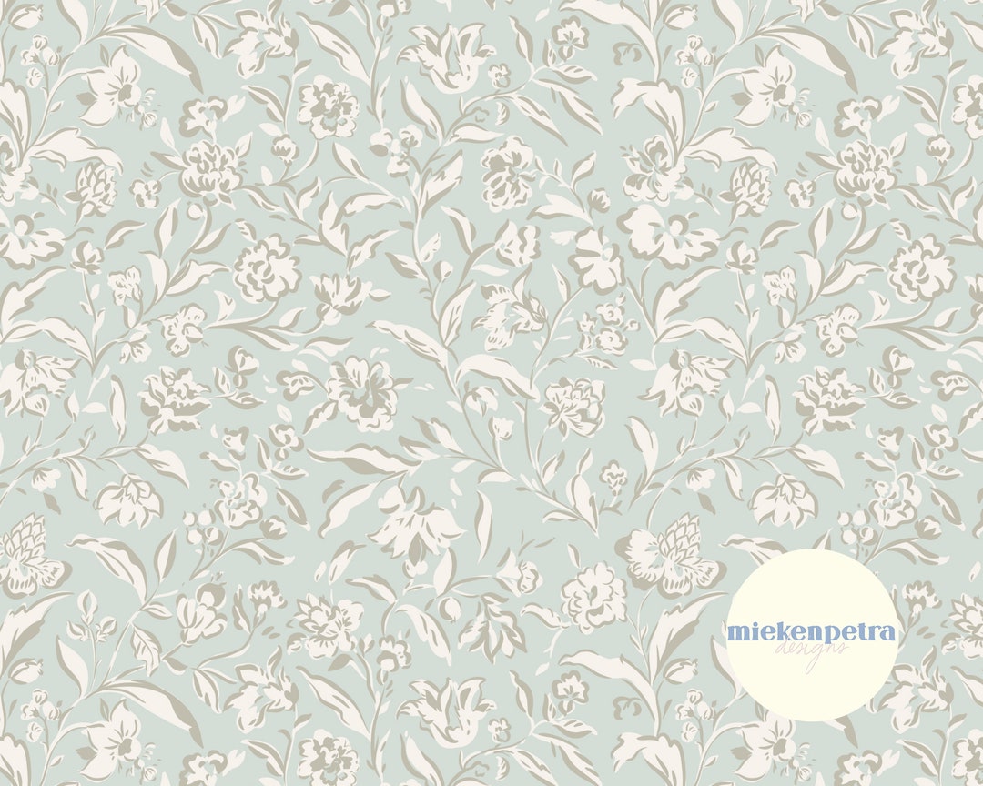 Pale Turquoise Sketched Abstract Floral Seamless Pattern | Digital ...