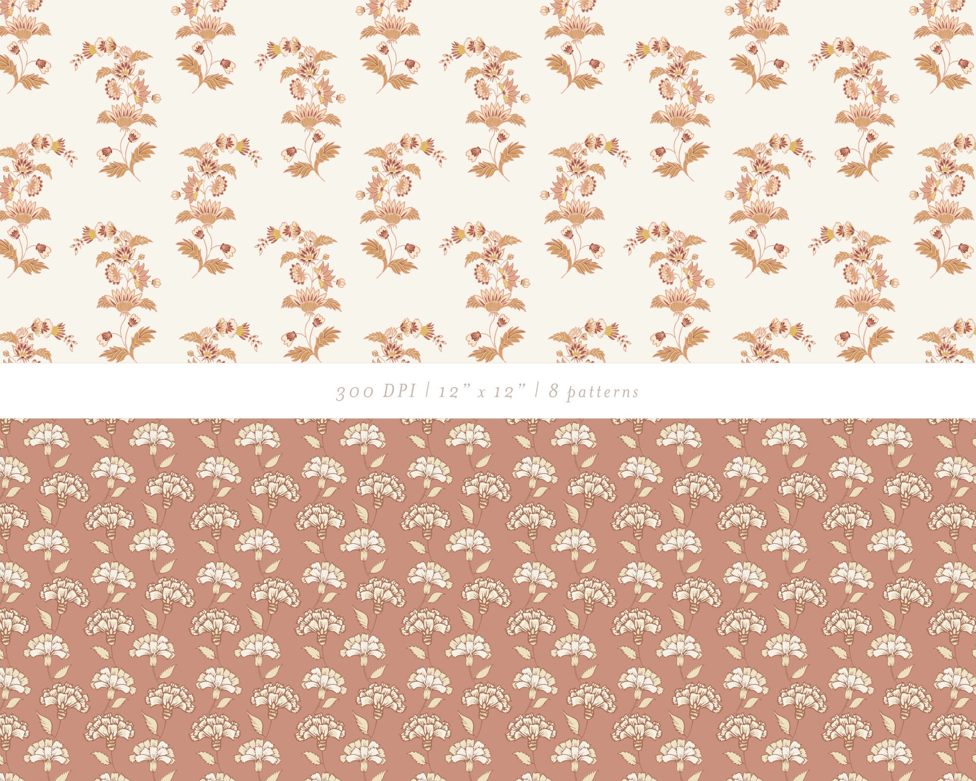 Boho Vintage Block Print Florals Digital Paper Pack Set of - Etsy