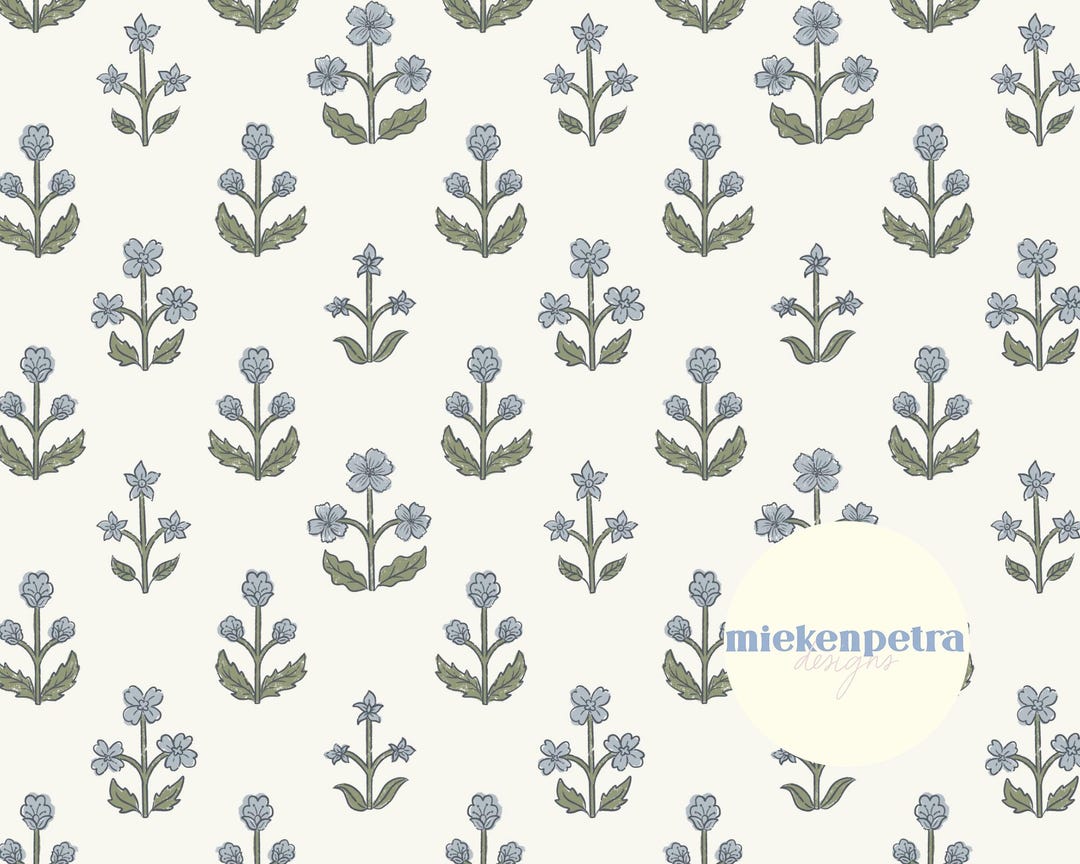 Blue and Green Block Print Floral Vintage Farmhouse Seamless Pattern ...