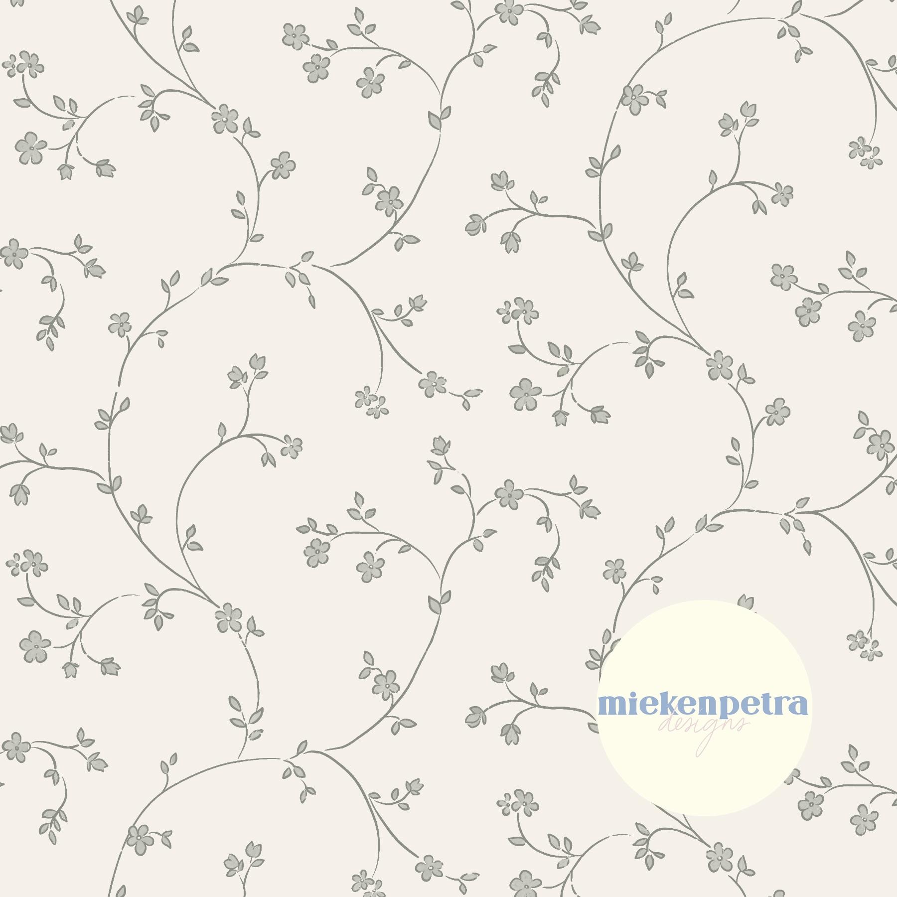 Trailing Floral Pattern: Sage Green Seamless Design (JPG Digital Paper ...