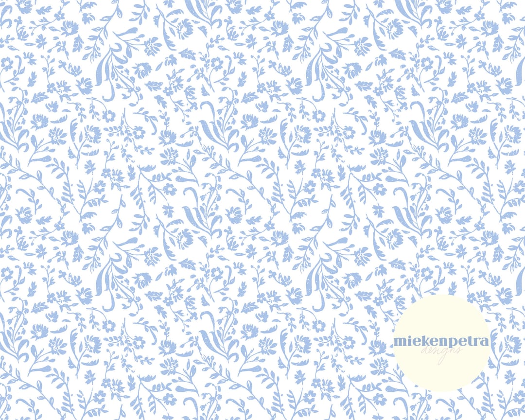 Blue Toile Floral Seamless Pattern: Vintage Delft Digital Paper (JPG ...