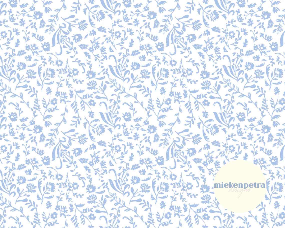 Blue and White Ditsy Toile Floral Seamless Pattern | Digital Paper ...