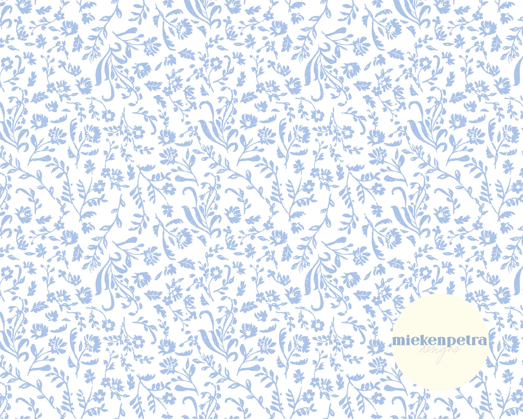 Blue and White Ditsy Toile Floral Seamless Pattern | Digital Paper ...