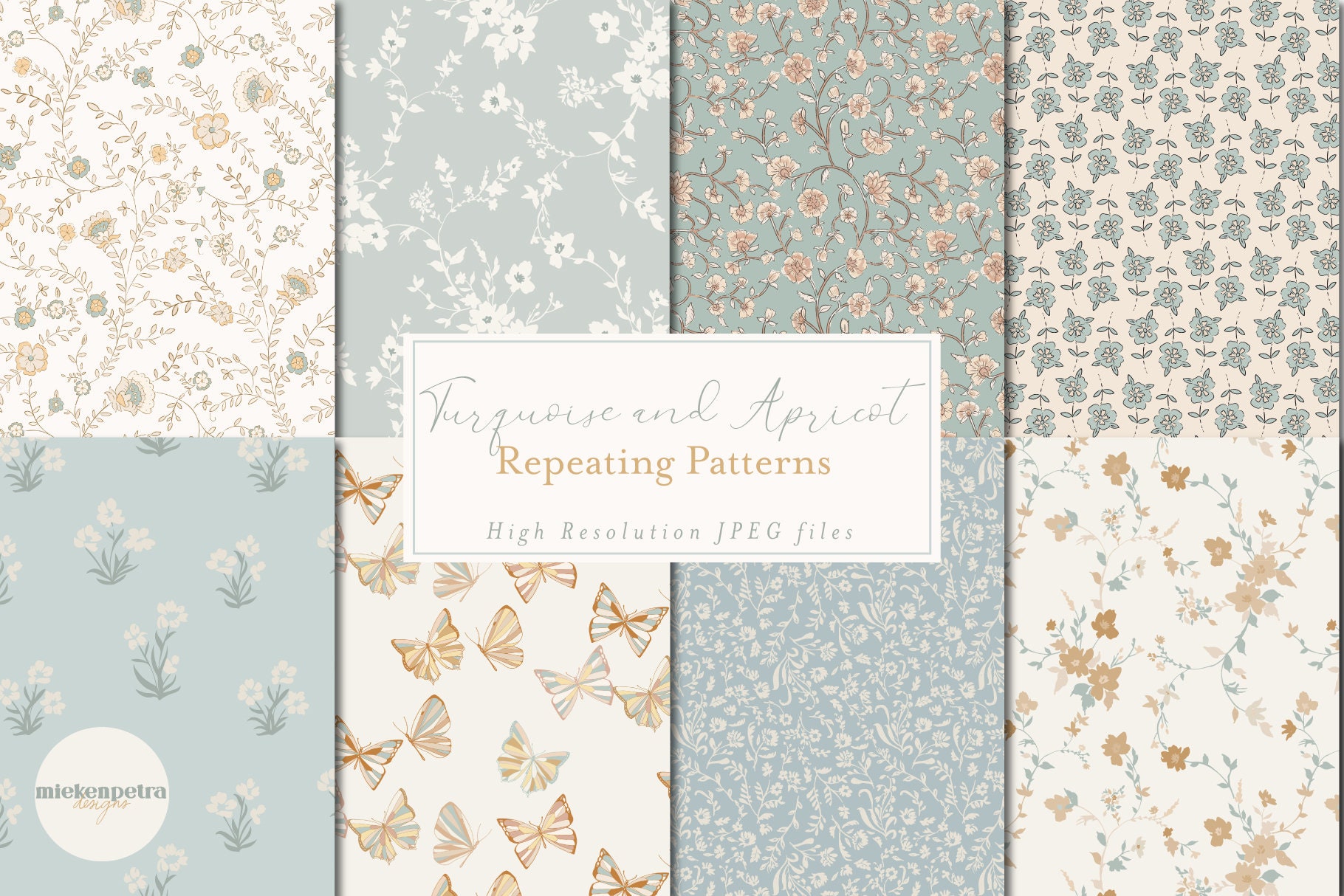 Turquoise and Apricot Boho Pattern Bundle Digital Paper Pack Set of 8 ...