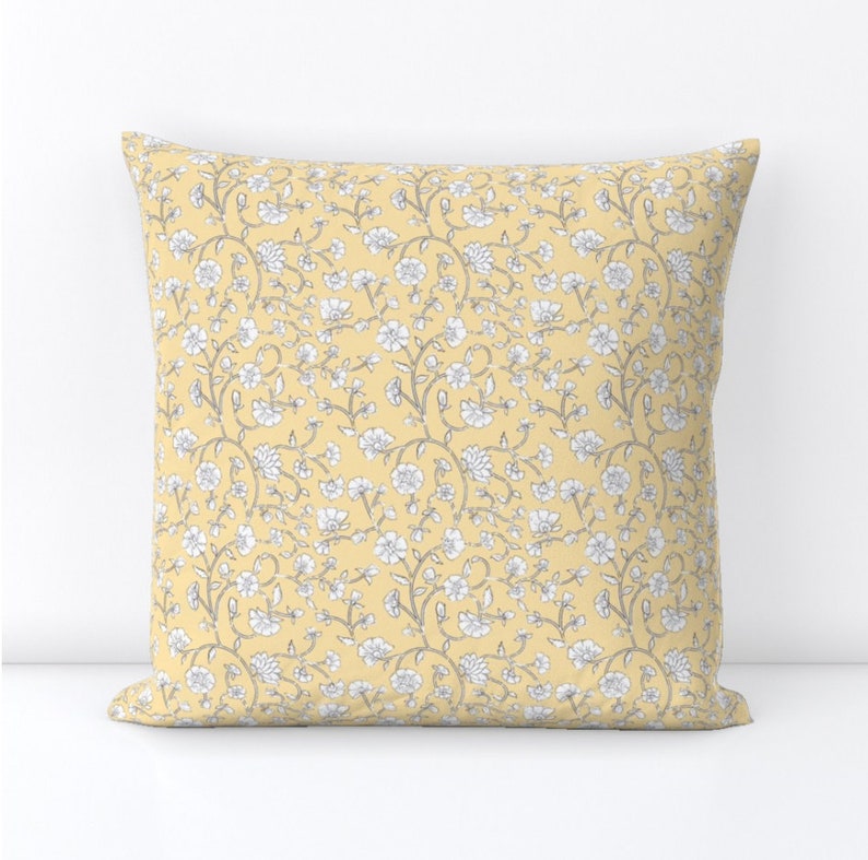 Spring Summer Butter Yellow Block Print Floral Designer Seamless ...