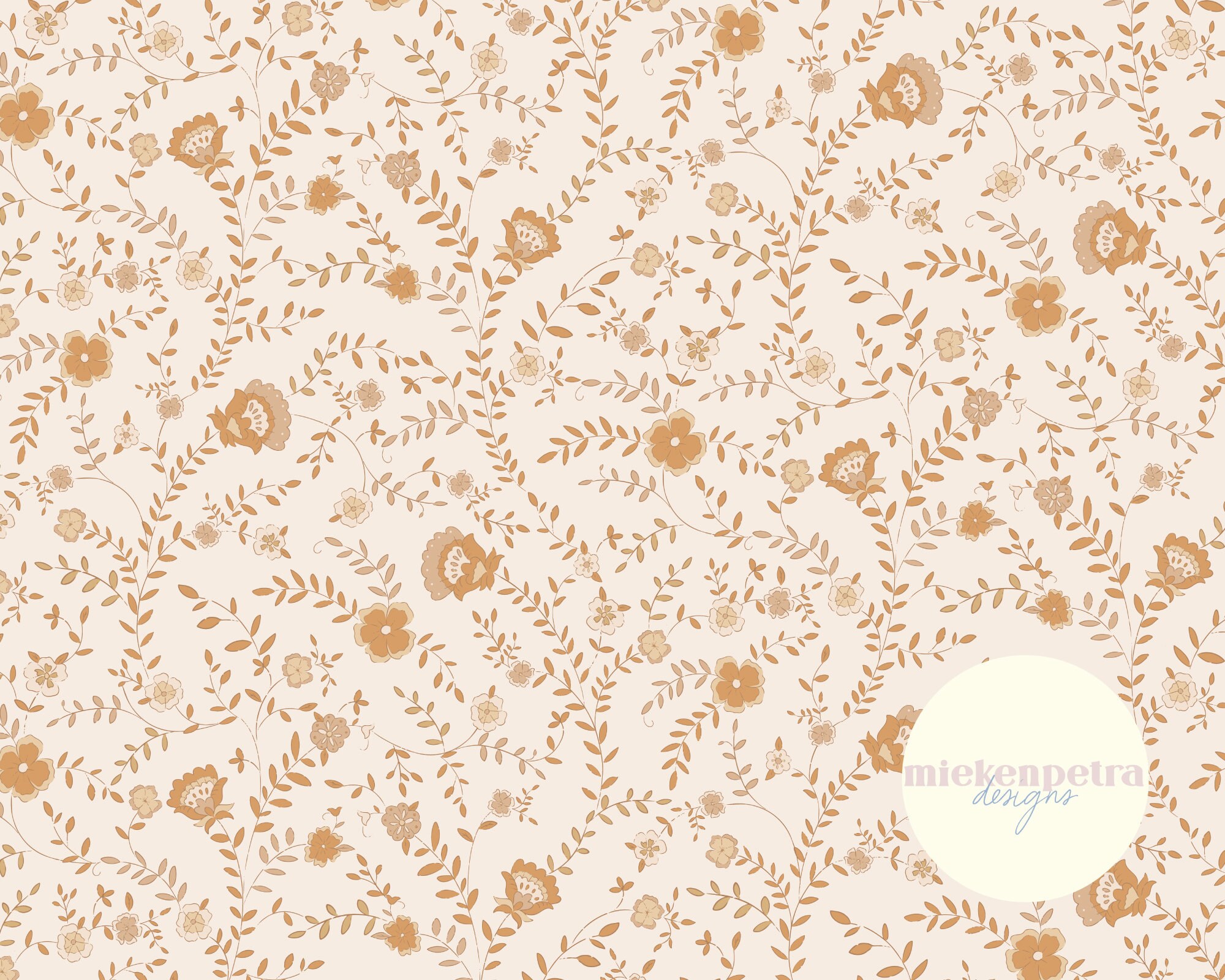 Cottagecore Boho Ditsy Floral Repeating Pattern| Pink, Brown, Orange ...