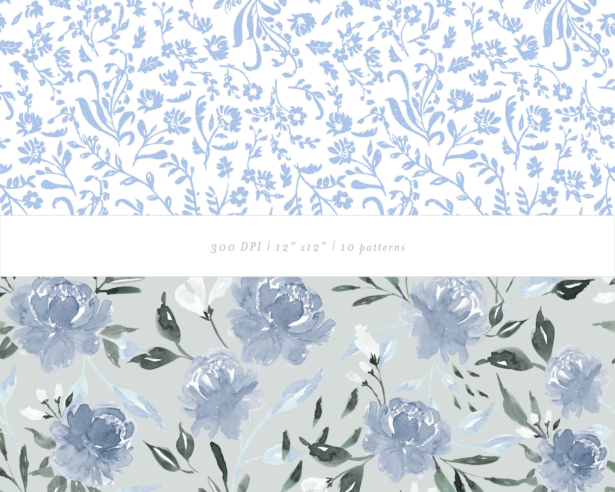 Blue and White Vintage Florals Digital Paper Pack Set of - Etsy