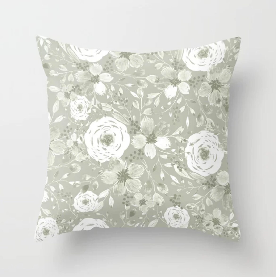 Sage Green Watercolor Floral Seamless Repeat Pattern | Digital Paper ...