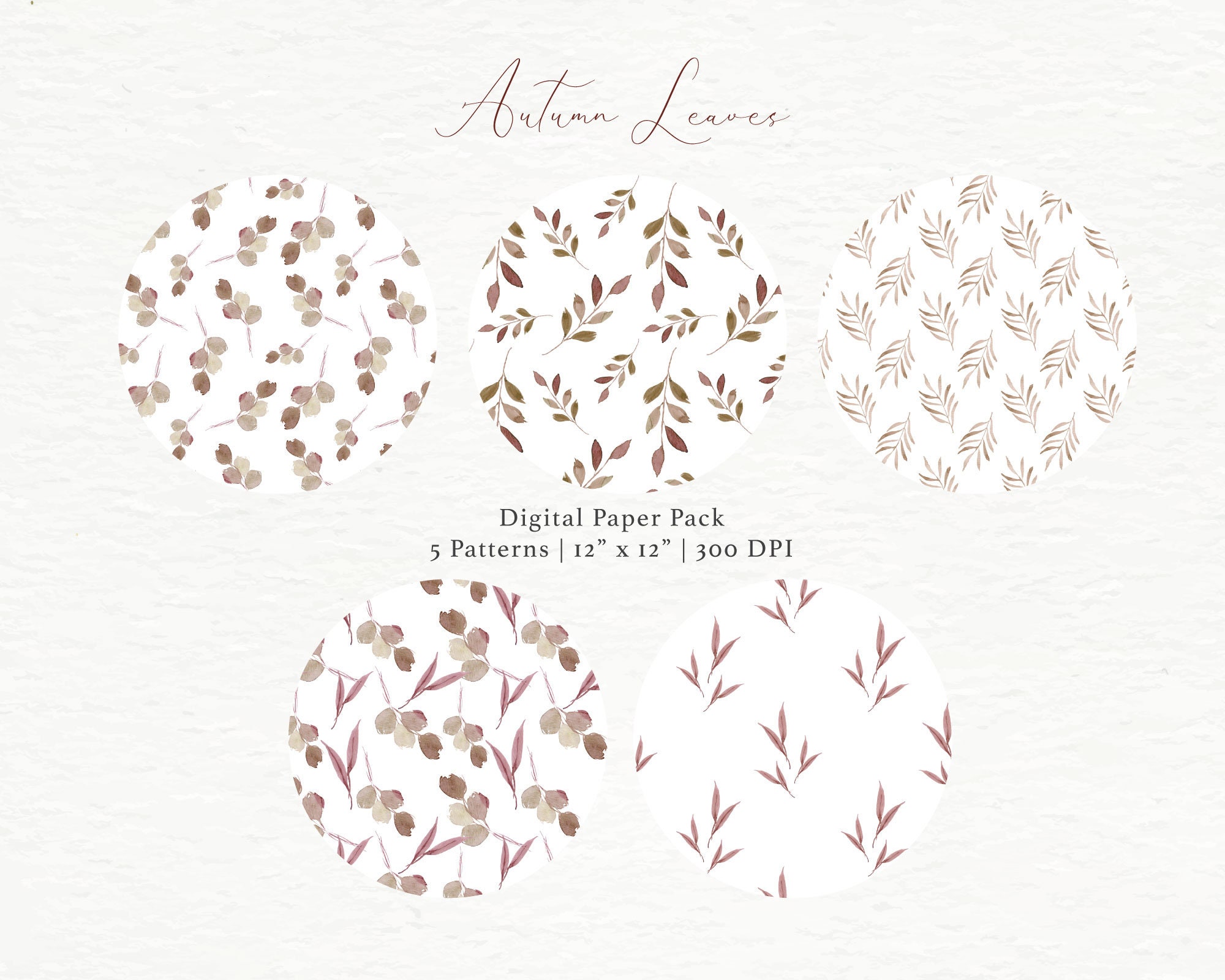 Autumn Leaves Digital Paper Pack Set of 5 Seamless Repeating Patterns ...