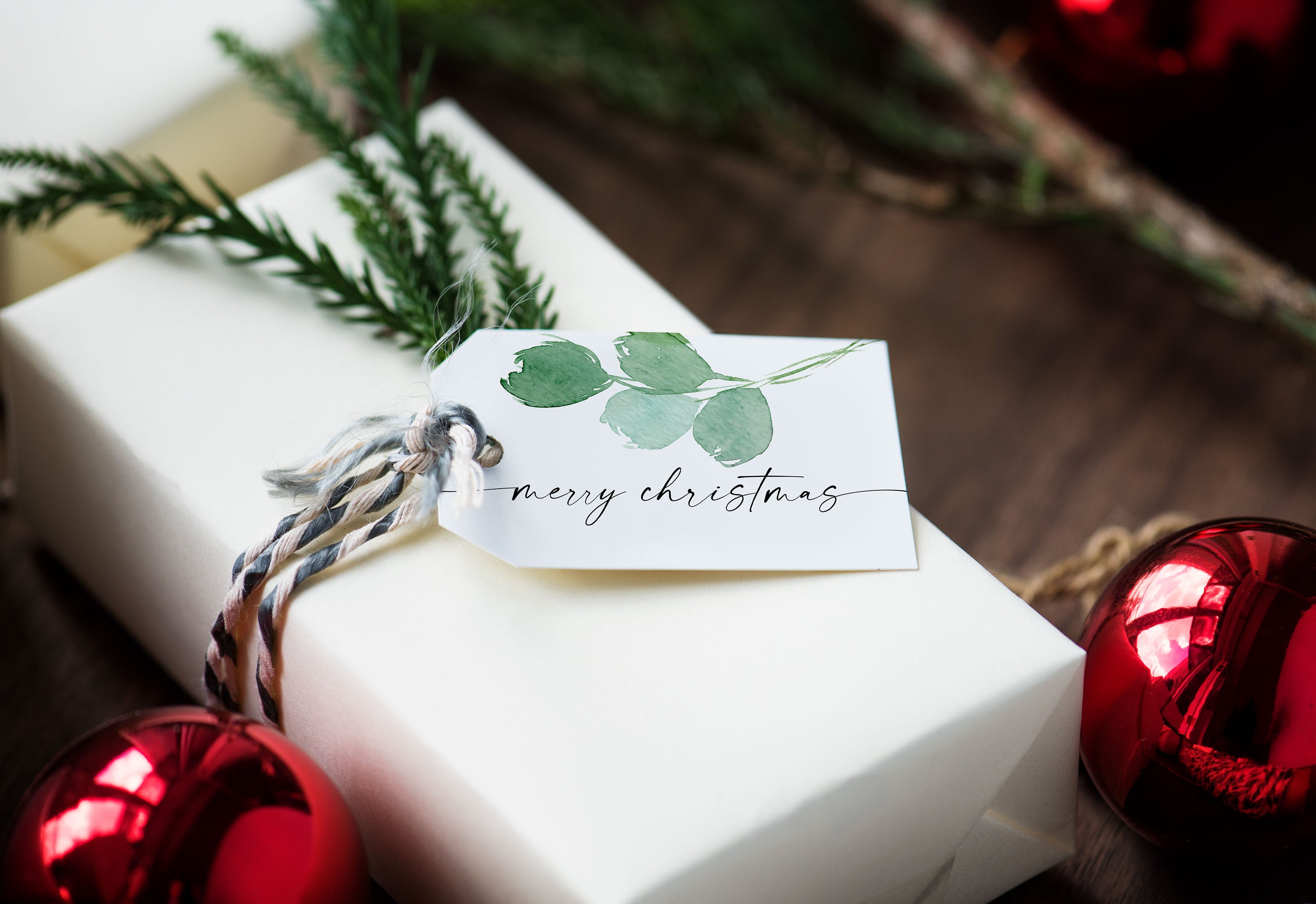 Minimalist Modern Christmas Gift Tags Printable | Watercolor Eucalyptus ...