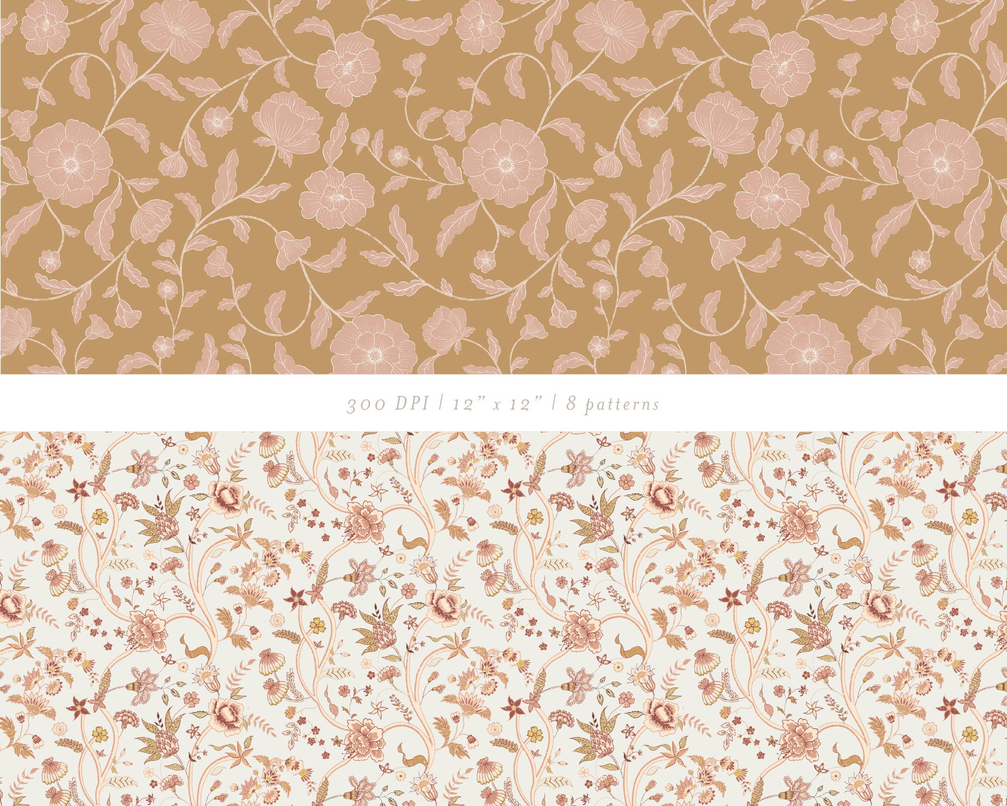 Boho Vintage Block Print Florals Digital Paper Pack Set of - Etsy