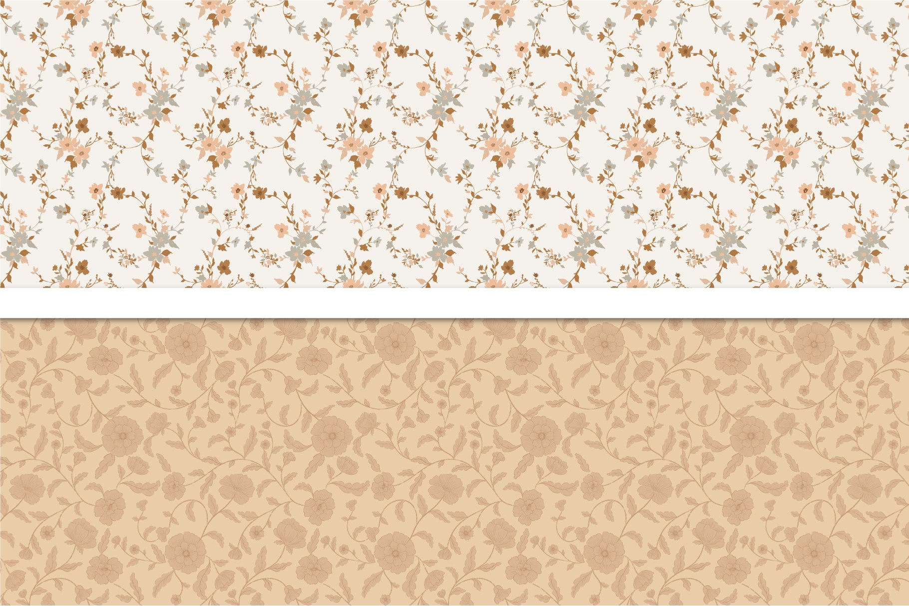 Apricot and Sage Block Print Floral Pattern Collection | Digital Paper ...