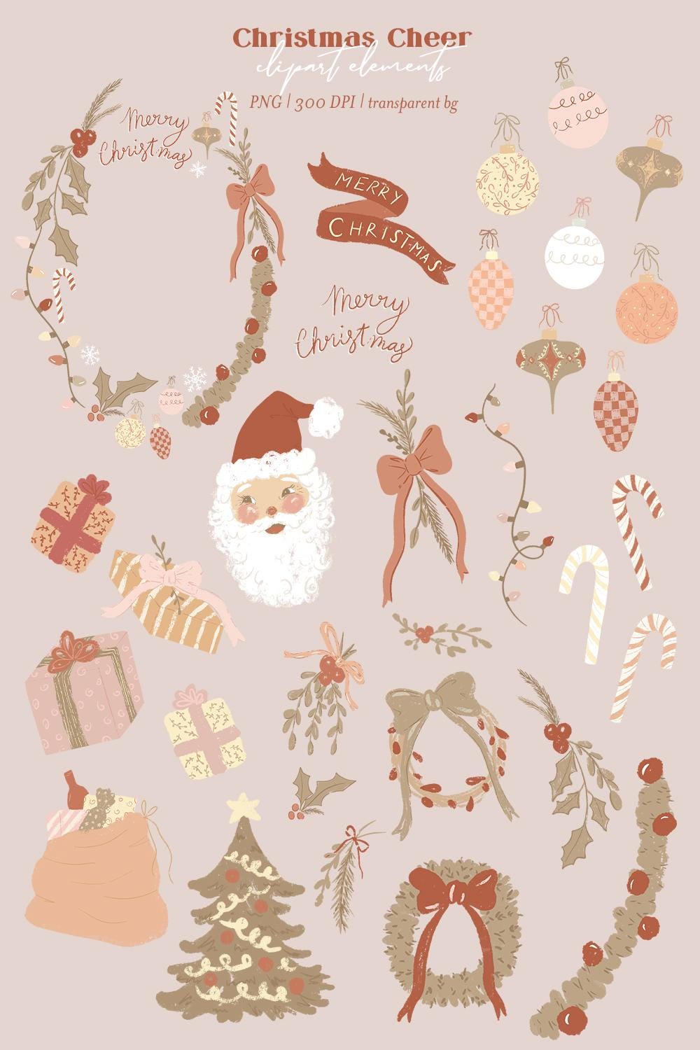 Boho Christmas Cheer Clipart | Transparent PNG, Holiday Wreath ...