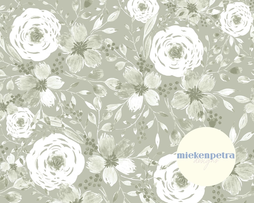 Sage Green Watercolor Floral Seamless Repeat Pattern | Digital Paper ...