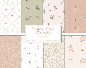 Baby Blue Florals Digital Paper Pack Set of 8 Seamless Repeating ...