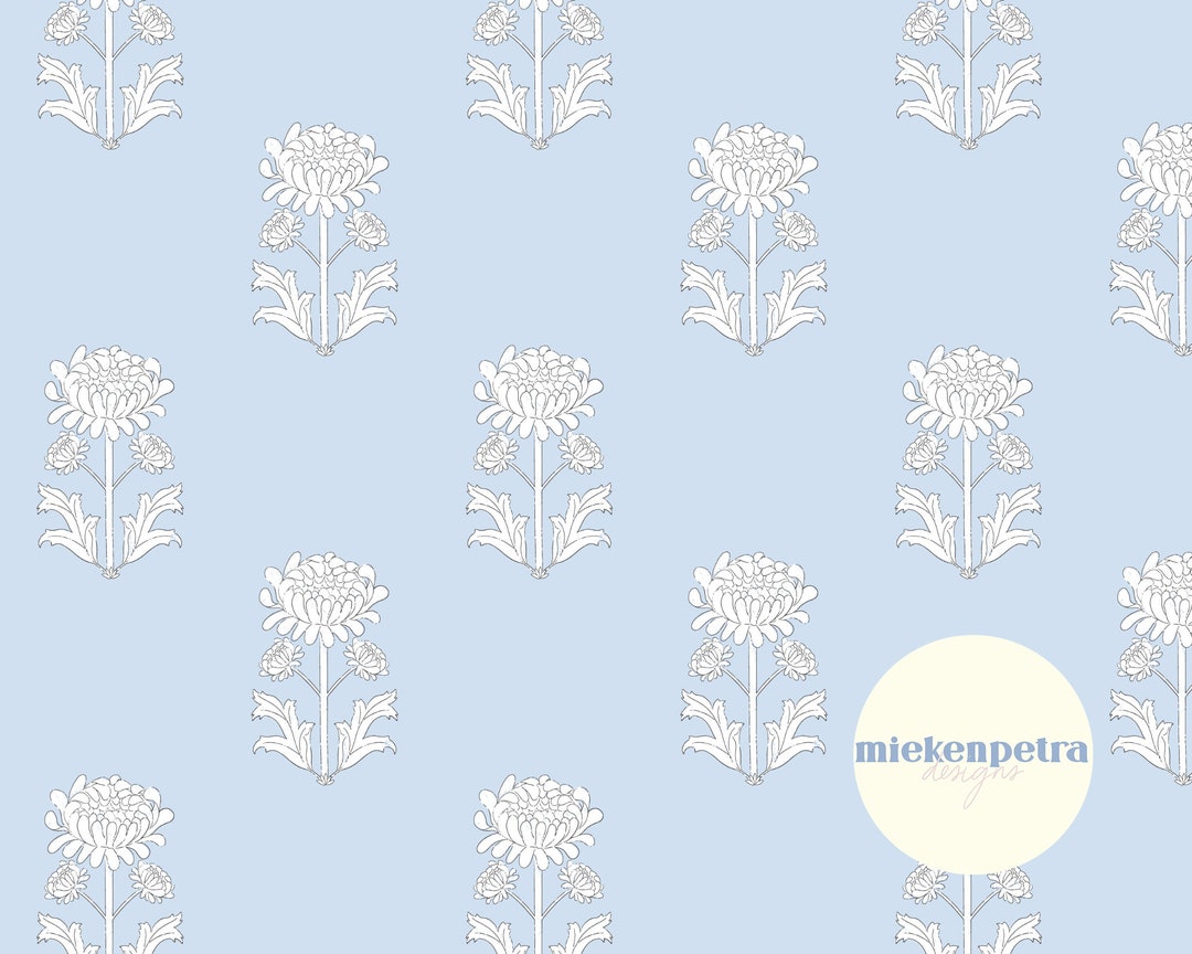 Blue Floral Block Print Seamless Pattern: Vintage Cottagecore (digital ...