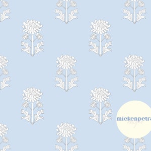 Blue Floral Block Print Seamless Pattern: Vintage Cottagecore (digital ...