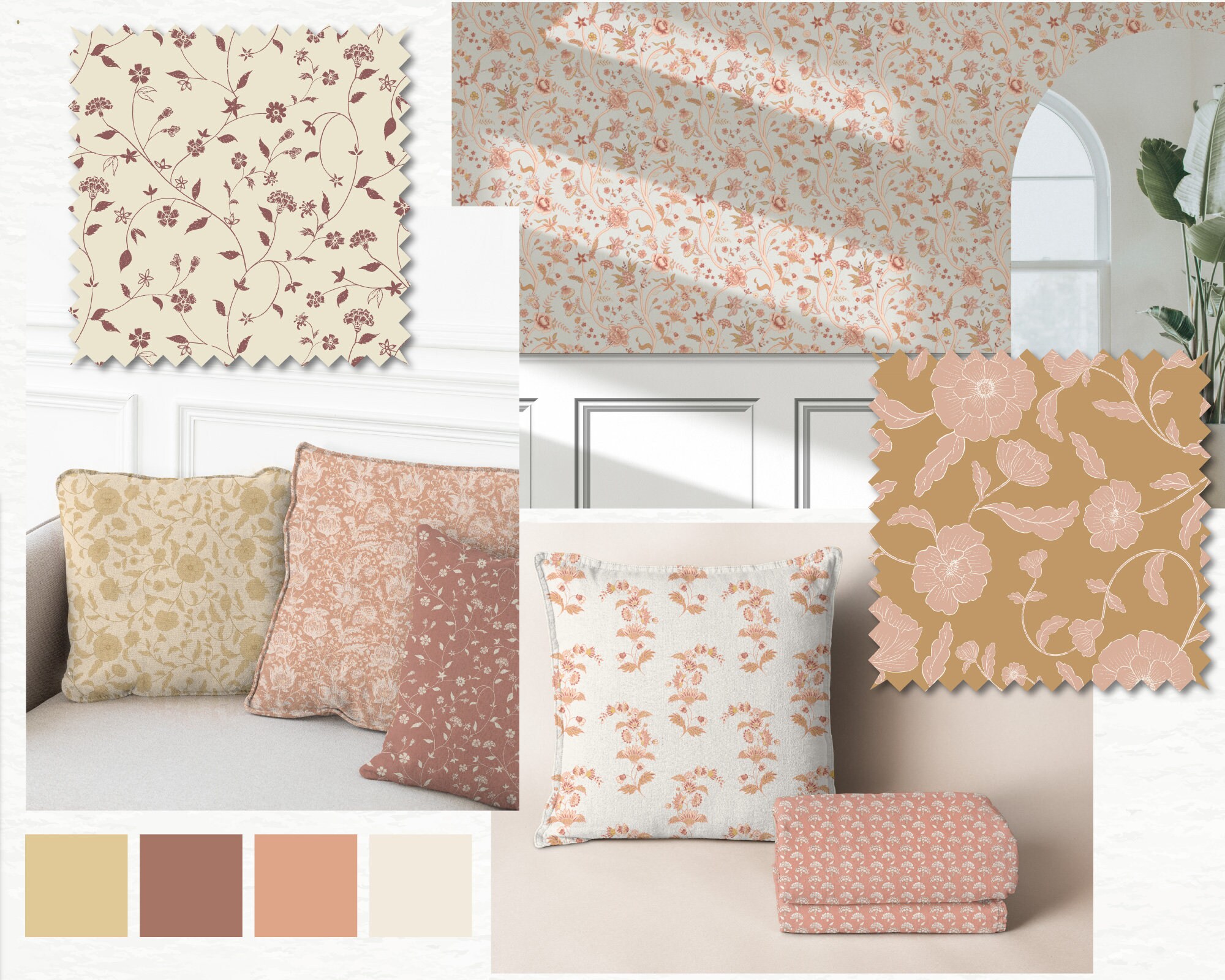 Boho Vintage Block Print Florals Digital Paper Pack Set of - Etsy