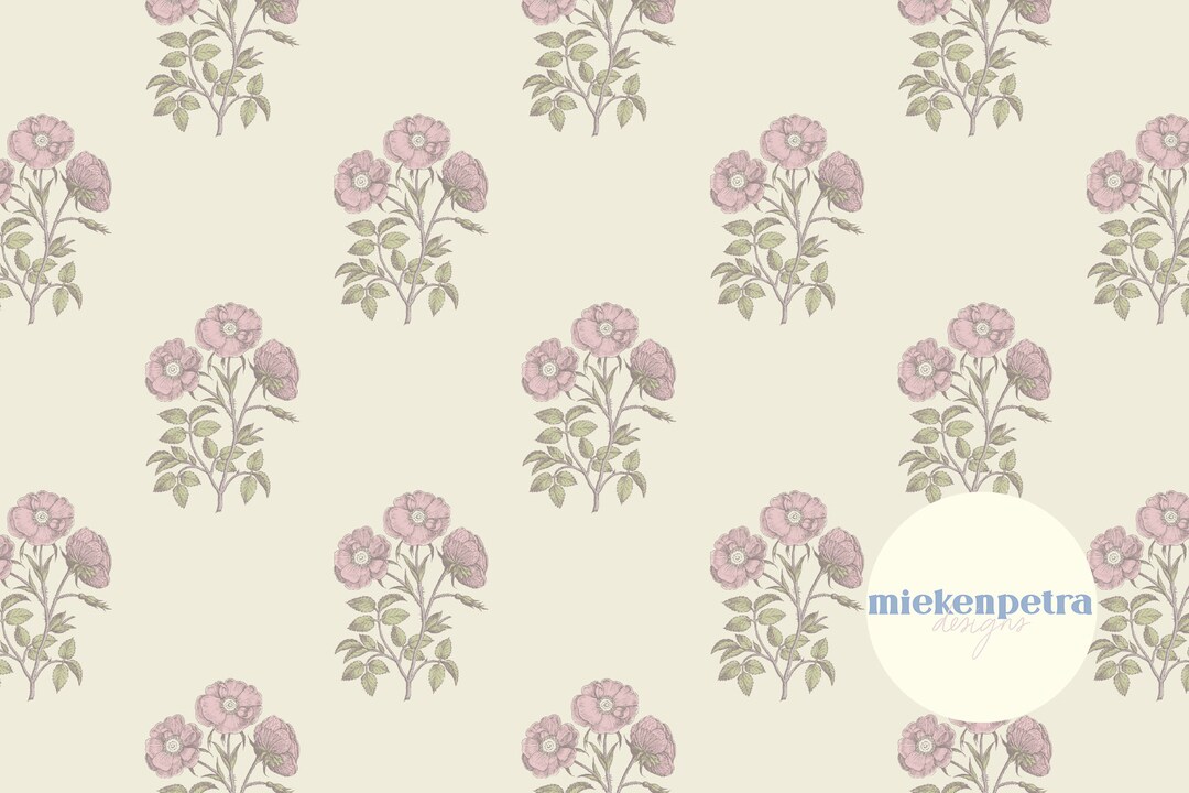 Pink Beige Vintage Floral Block Print Repeating Pattern | Seamless ...