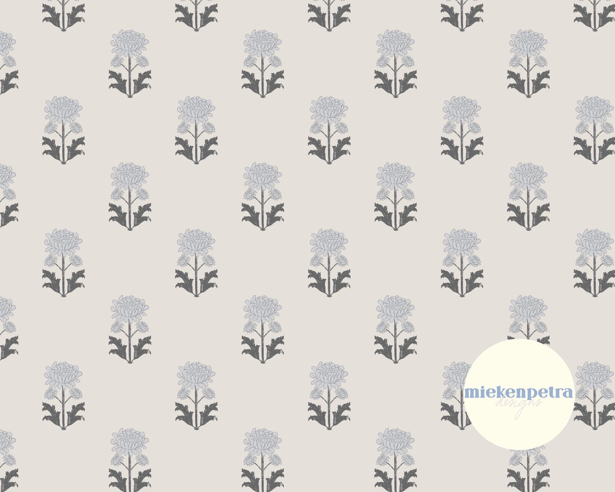 Block Print Floral Seamless Pattern | Digital Paper | Blue, Beige ...