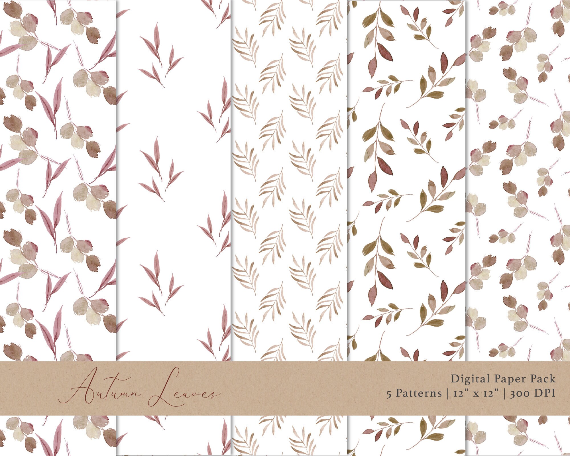 Autumn Leaves | Digital Paper Pack | Set of 5 Seamless Repeating ...
