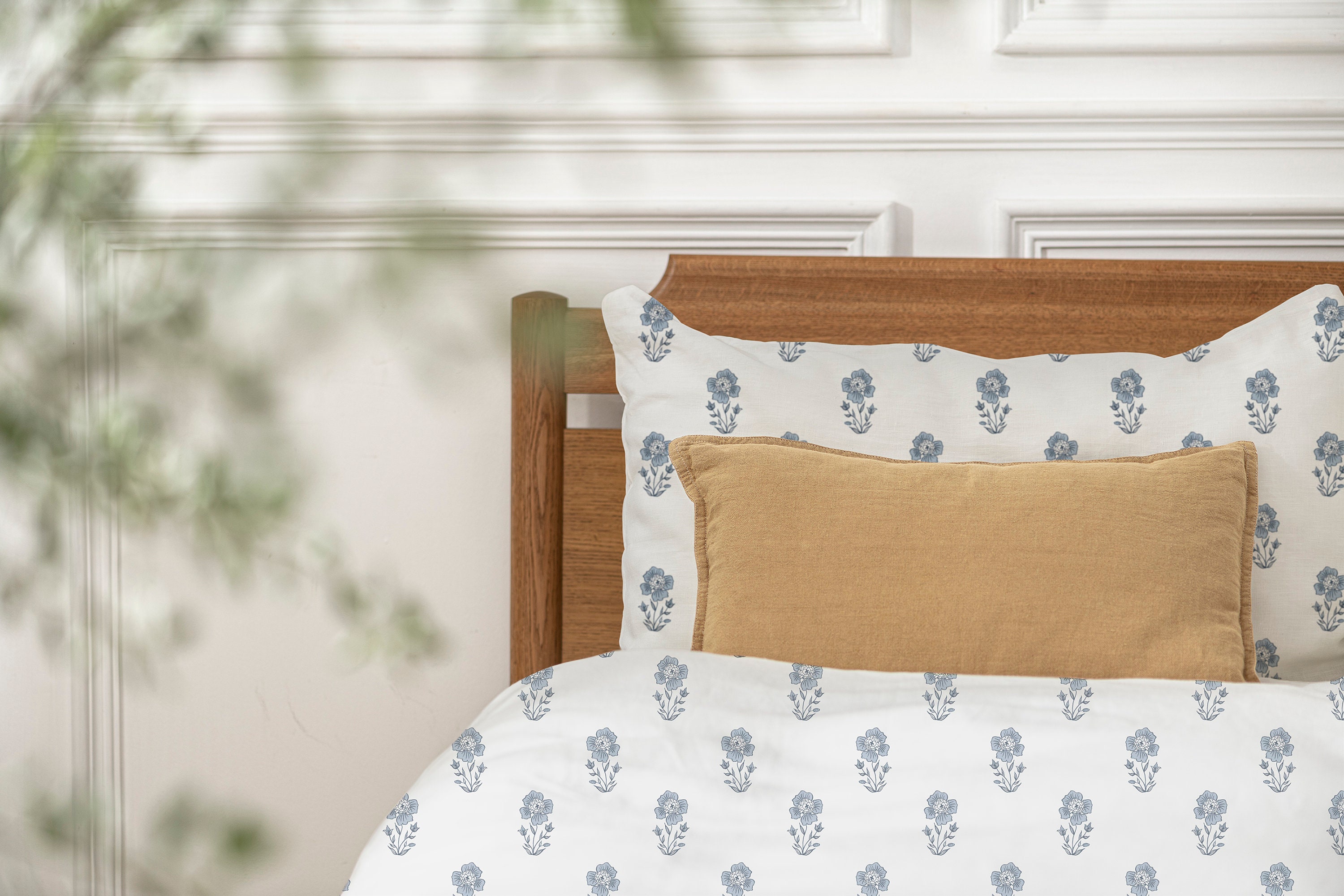 Tiny Hydrangea Block Print Blue and White Seamless Pattern Boho Digital ...