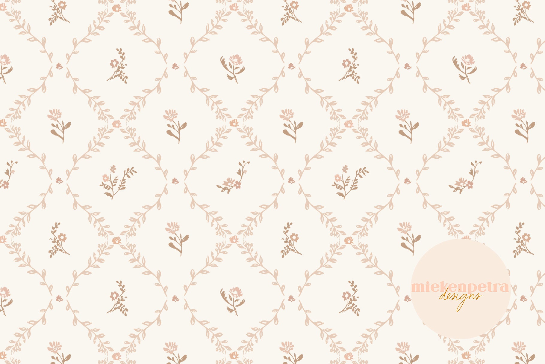 Pink Brown Toile Floral Lattice Pattern: Vintage Cottage Style (digital ...