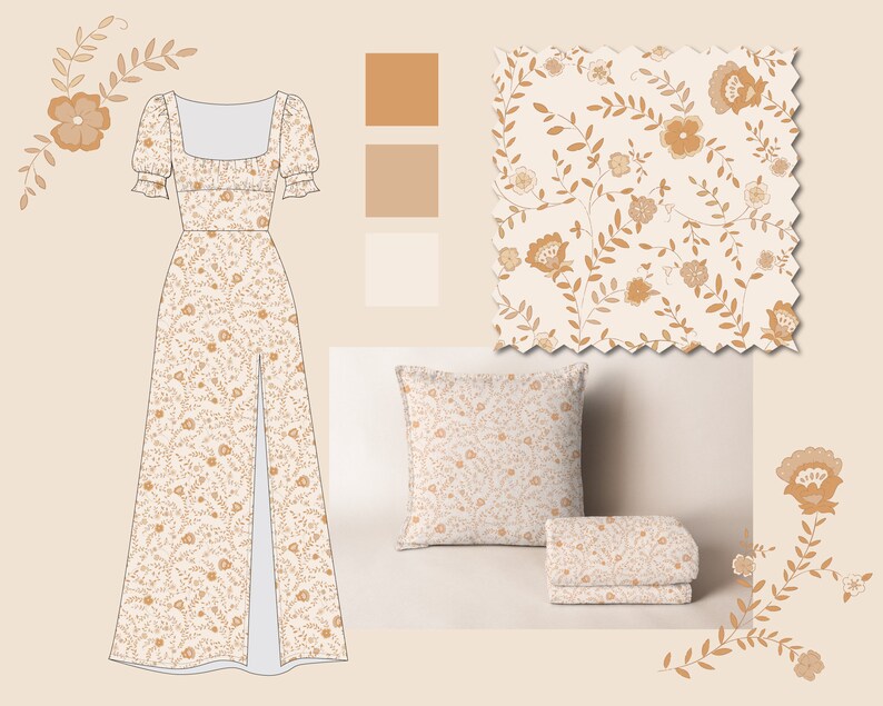 Cottagecore Boho Ditsy Floral Repeating Pattern| Pink, Brown, Orange ...