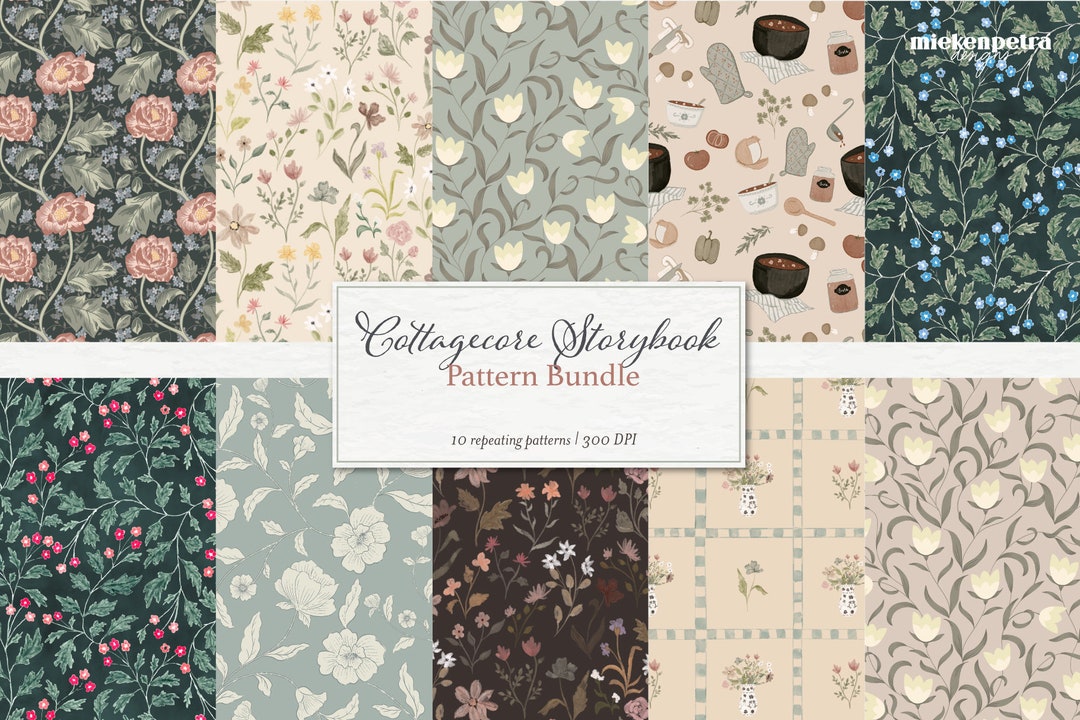 Cottagecore Floral Pattern Bundle: Storybook Designs (digital Paper ...