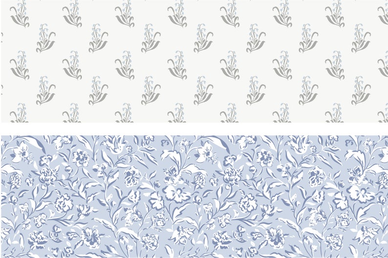 Baby Blue Florals | Digital Paper Pack | Set of 8 Seamless Repeating ...