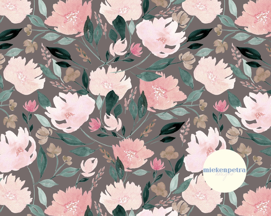 Pink, Teal, Charcoal Watercolor Florals Seamless Repeat Pattern ...