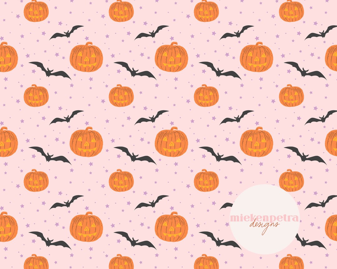 Cute Pumpkins and Bats Seamless Pattern | Digital Paper | Retro ...