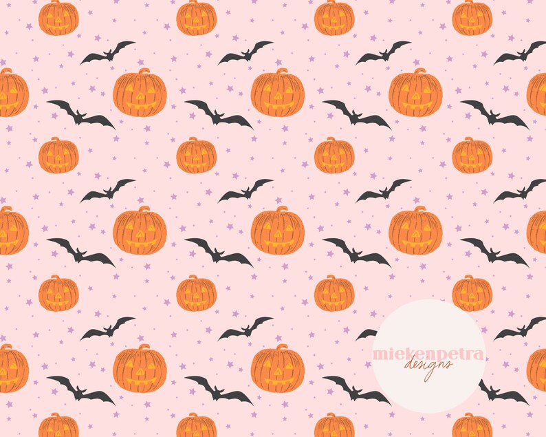 Cute Pumpkins and Bats Seamless Pattern | Digital Paper | Retro ...