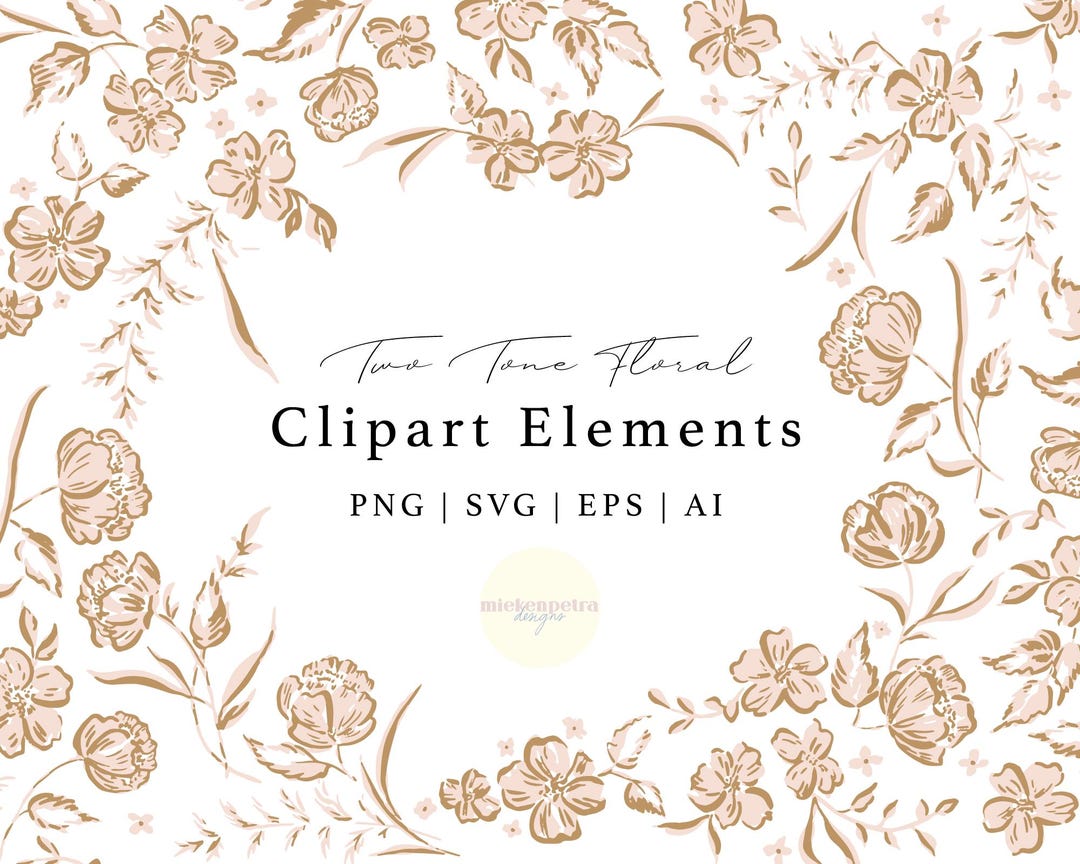 Boho Two Tone Pink and Brown Floral Clipart | PNG Transparent ...