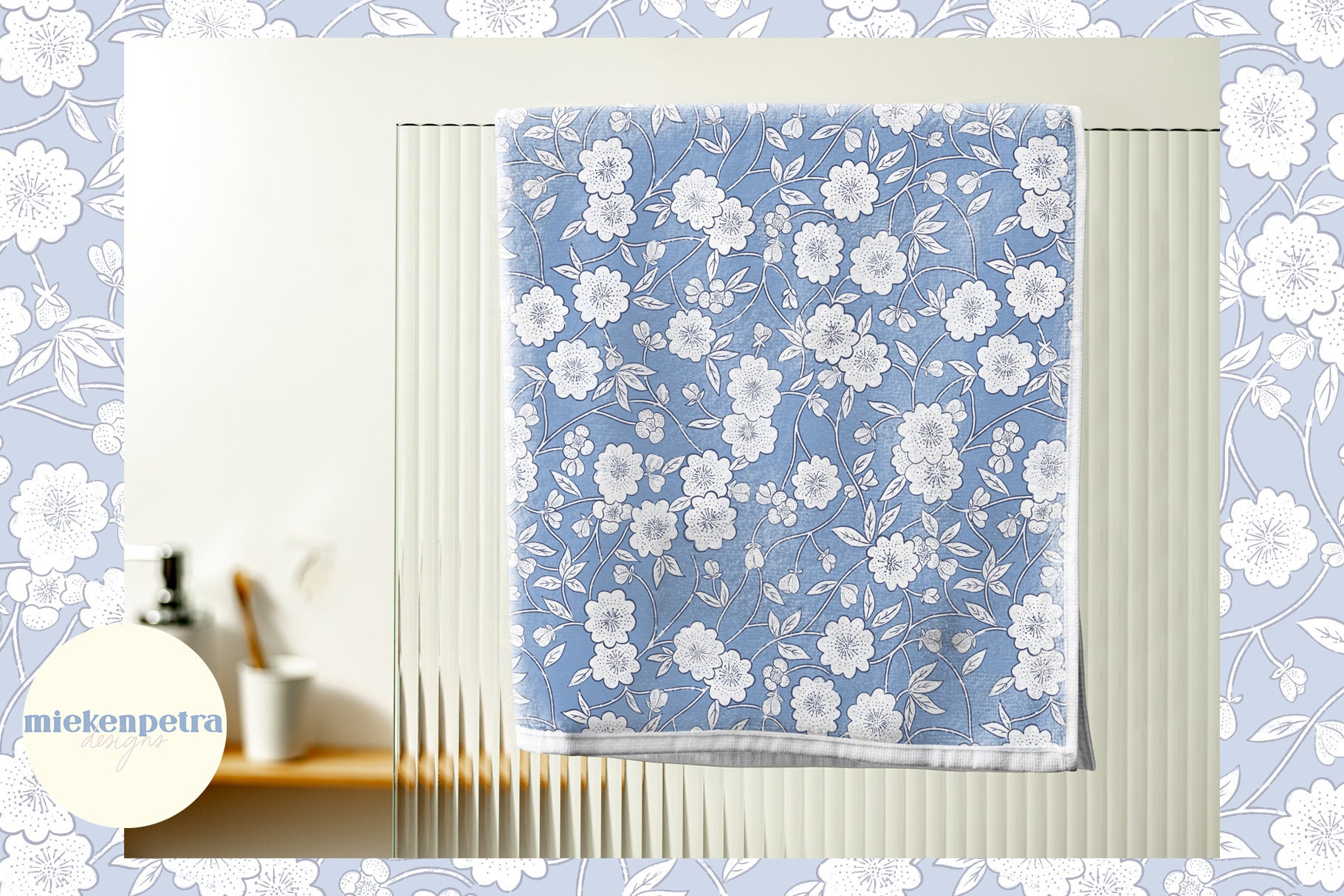 Boho Blue and White Block Print Summer Vintage Floral Seamless Pattern ...