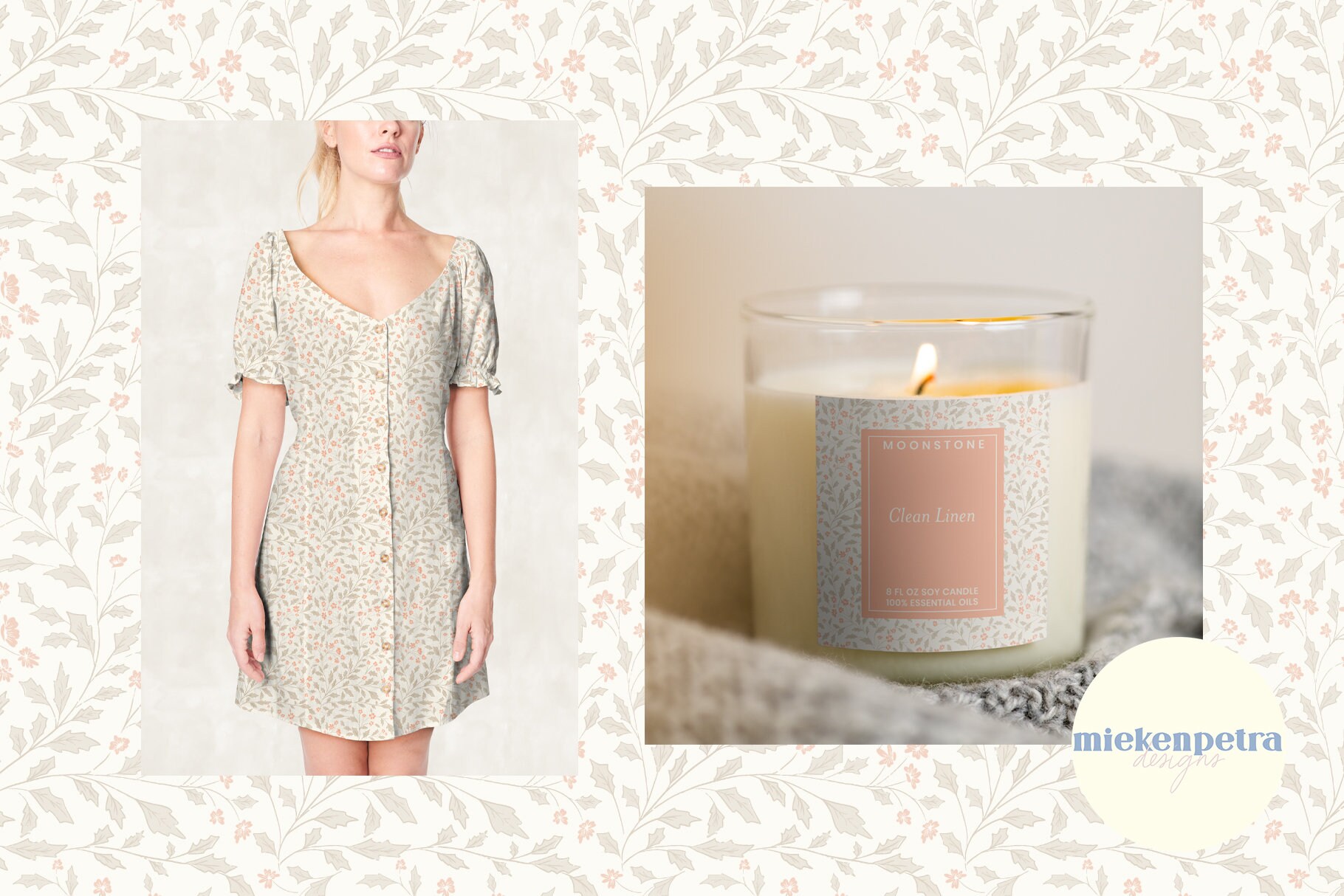 Boho Block Print Vintage Trailing Floral Seamless Pattern, Pink, Cream ...