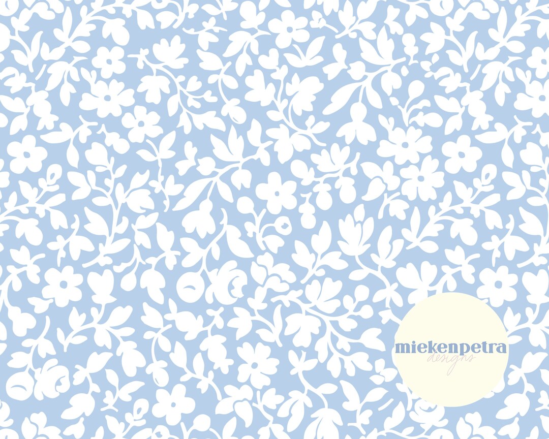 Blue & White Ditsy Floral Pattern: Vintage Seamless Design (JPG Digital ...