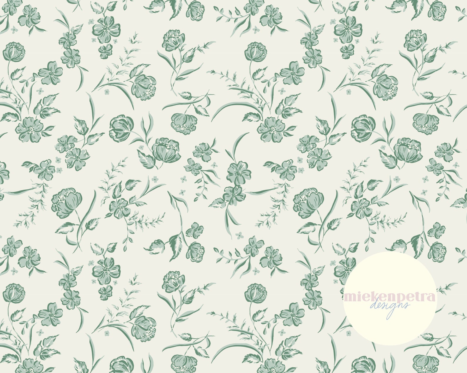 Mint Green Vintage Floral Seamless Pattern | Hand Painted Digital Paper ...