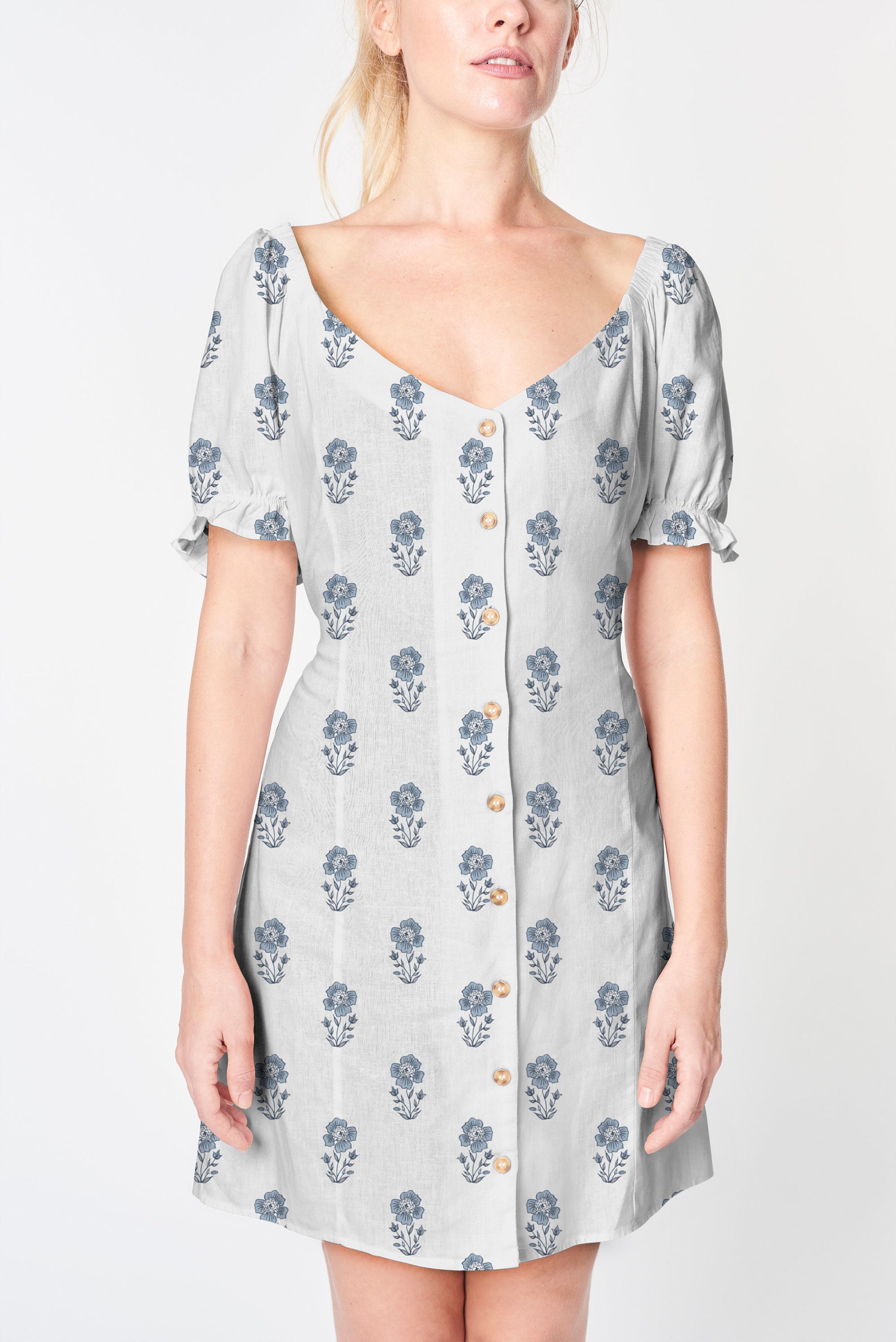 Tiny Hydrangea Block Print Blue and White Seamless Pattern - Etsy