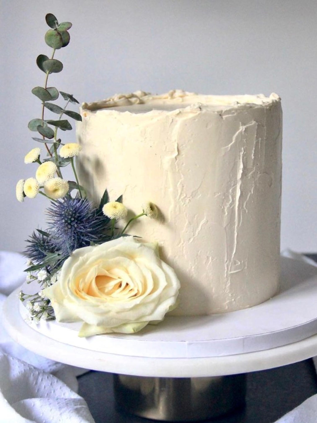 Artificial Rose Real Blue Thistle Eucalyptus Flower Cake Topper ...