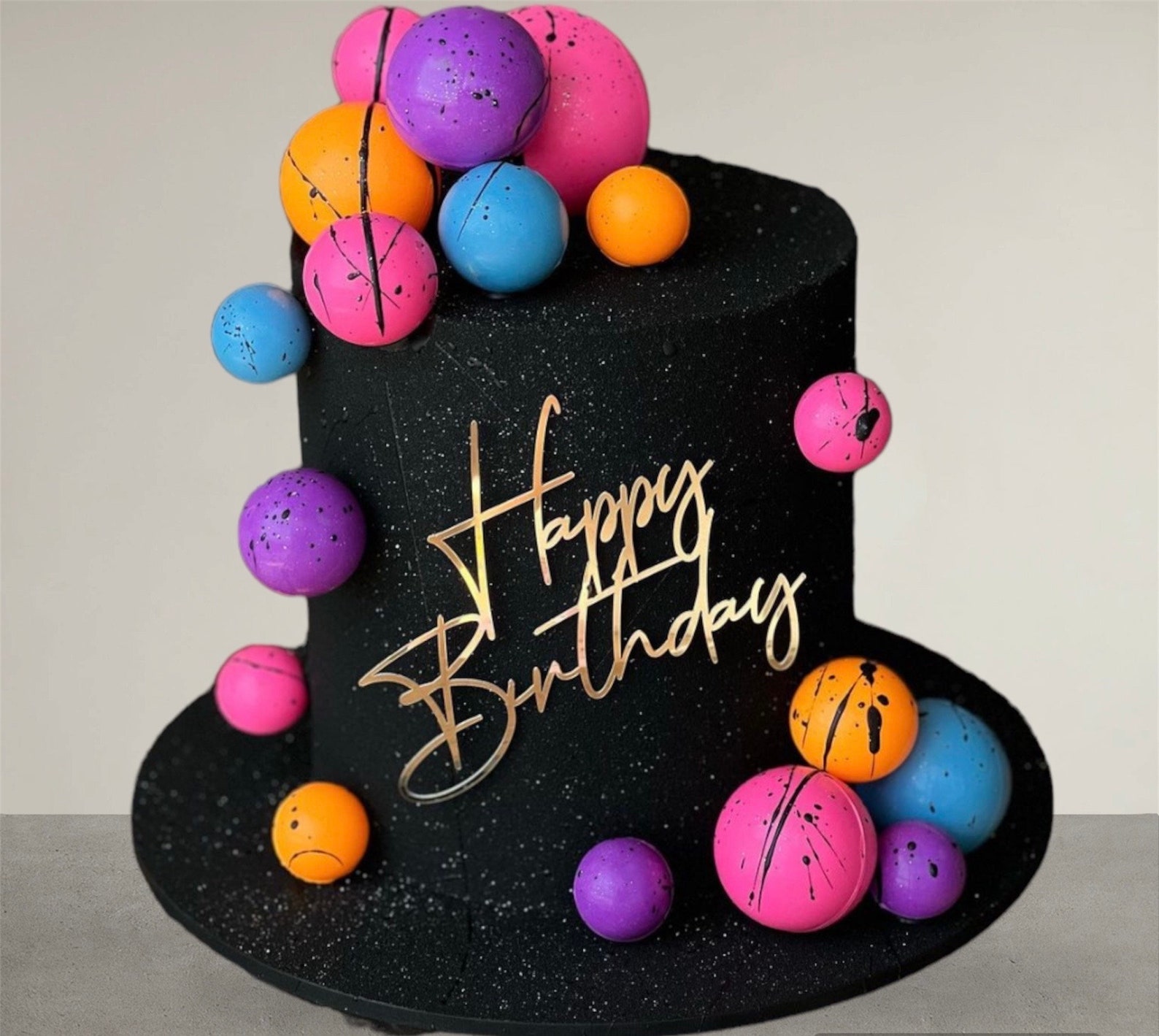 10/20 Bright Purple Pink Blue Orange Splattered Ball Topper DIY Cake ...