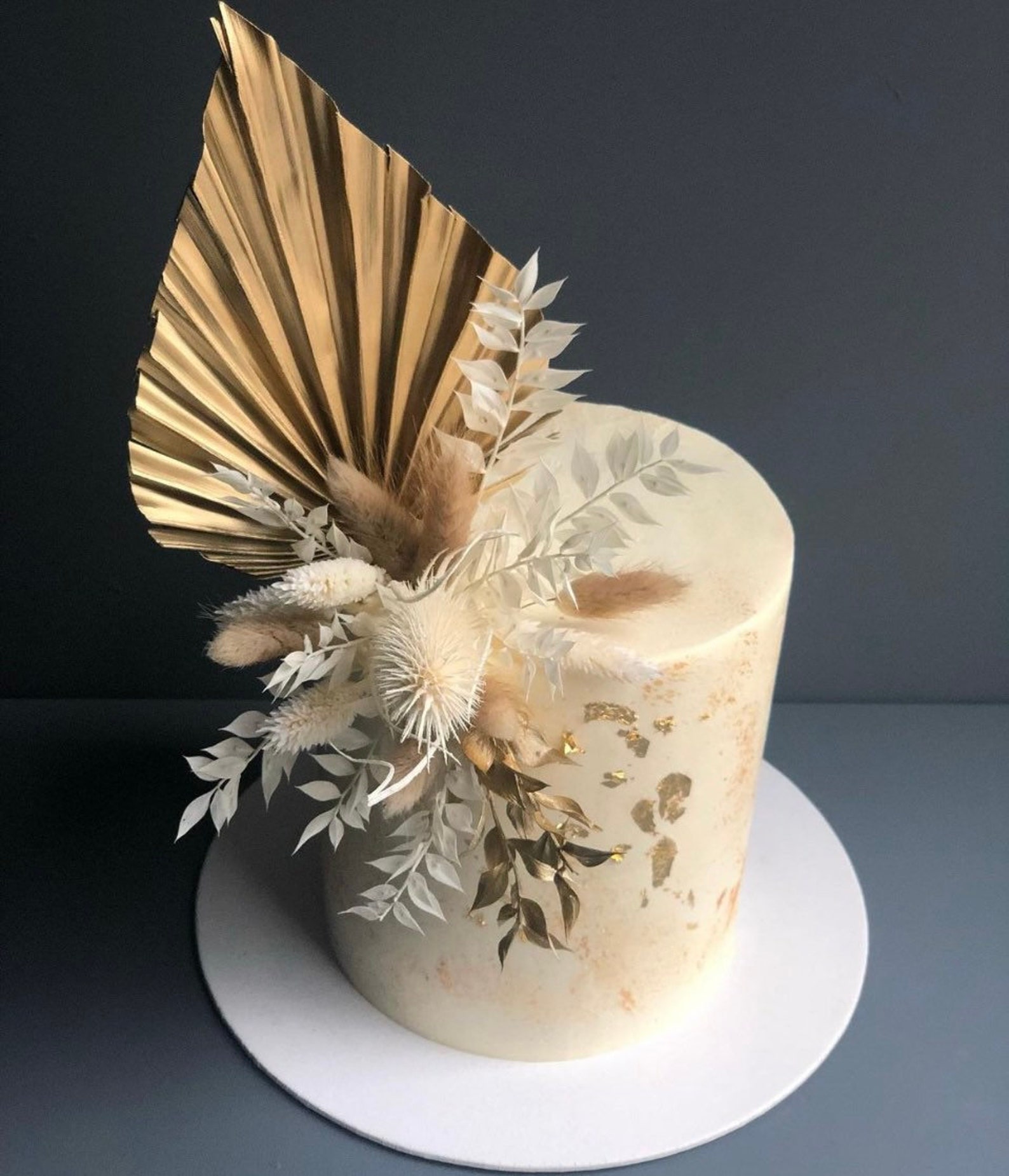 Gold Dried Spear Palm Ruscus Flower Cake Arrangement Flower - Etsy