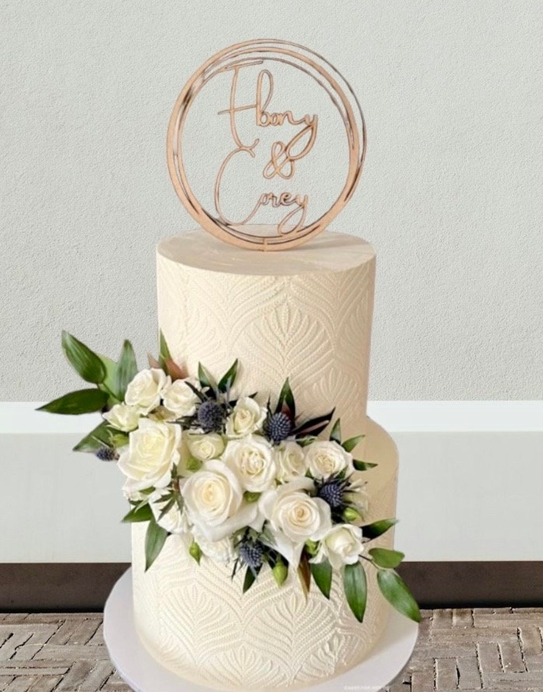 Artificial Rose Green Leaf Blue Thistle Garland Cake Decor - Floral ...