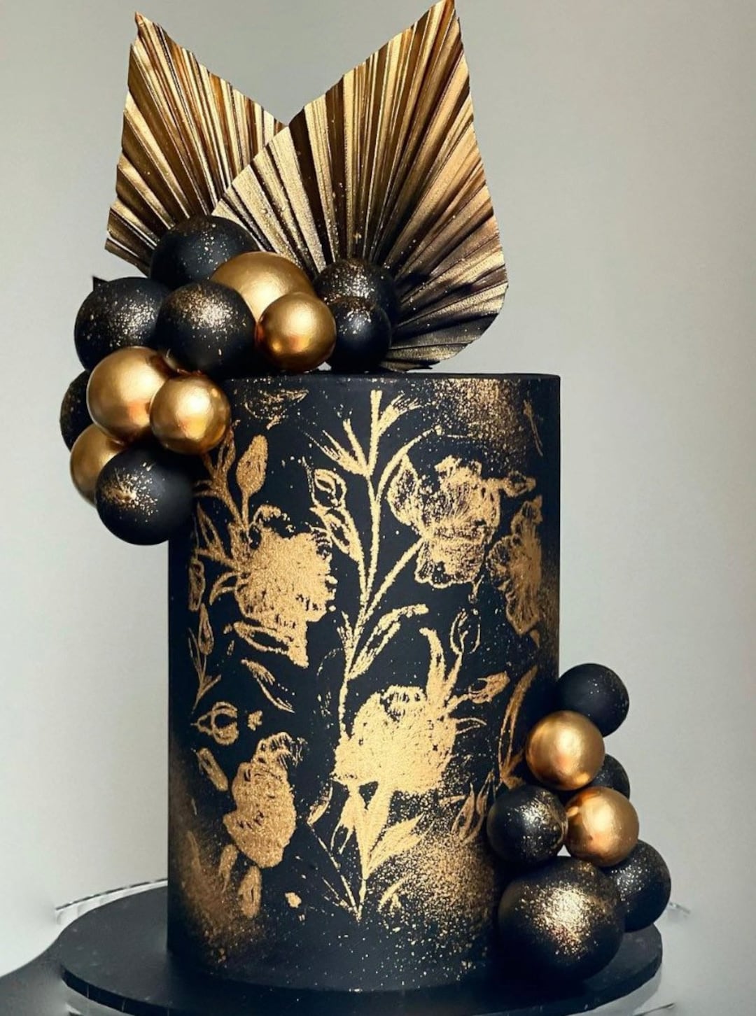 10/20 Dried Spear Palm Black Gold Ball Topper DIY Cake Topper Birthday ...